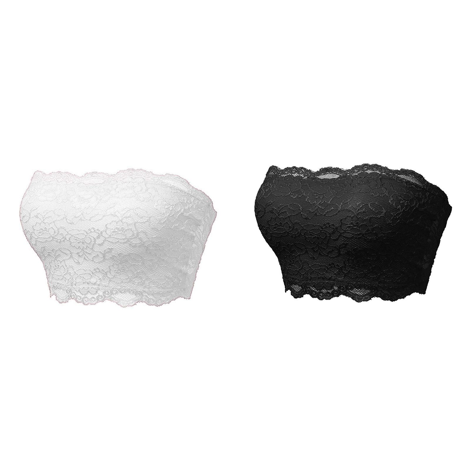 2 Pack(Black & White) Ladies Seamless Tube Top Tube Top with Bra Lace ...