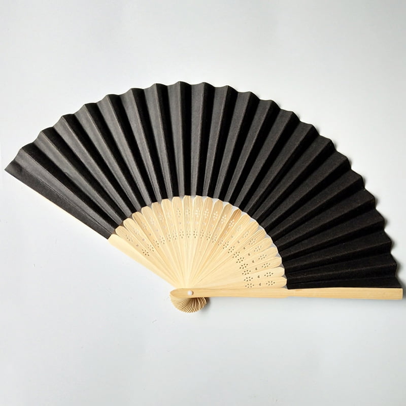 2-Pack Black & White Silk Bamboo Folding Fans - Line Dancing Hand Fans ...