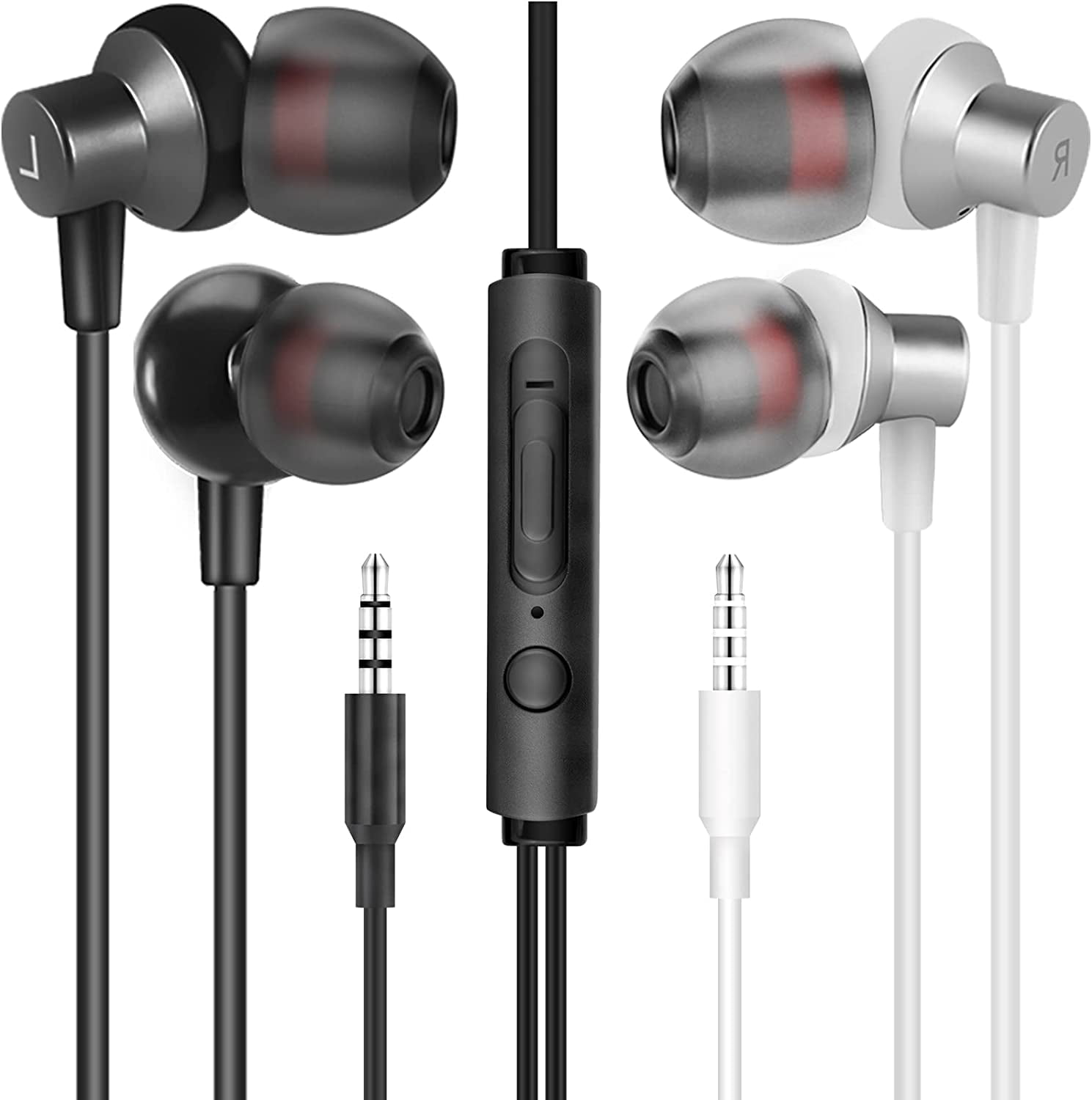 【2-Pack, Black+White】 WI7 Wired in-Ear Earphones,Earphones with 3.5mm ...