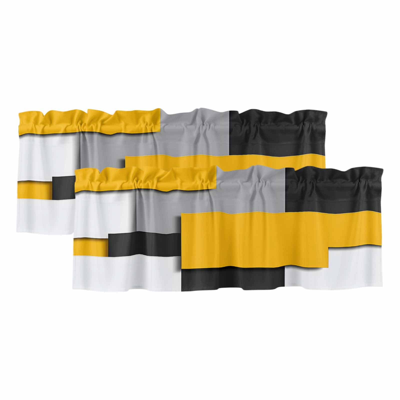 2 Pack Black Yellow Patchwork Valance for Window Geometric Abstract Art ...