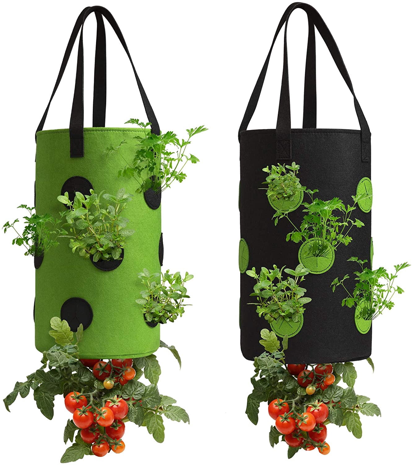 2 Pack Black and Green Upside Down Tomato & Herb Planter, Hanging ...