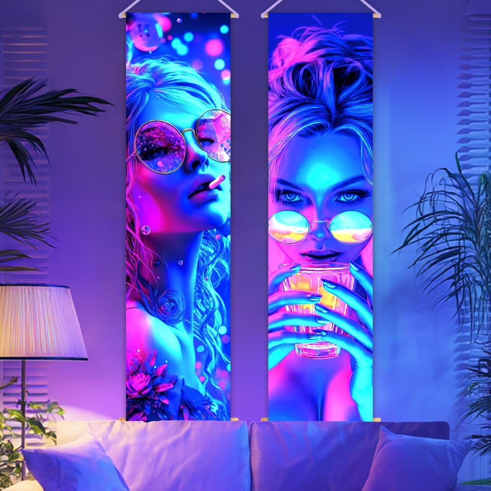 2 Pack Blacklight Cool Women Tapestry Glow in the Dark Tapestry UV ...