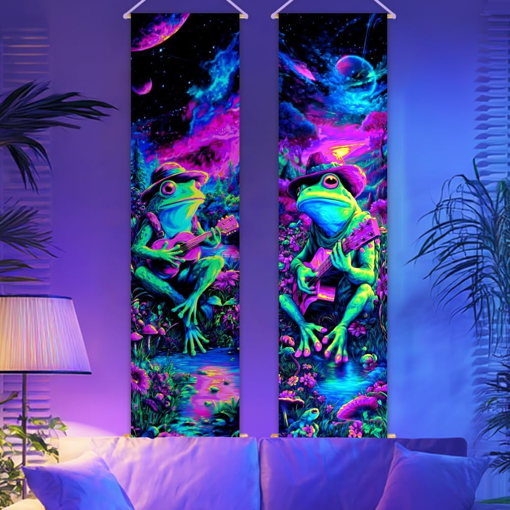 2 Pack Blacklight Frog Guitar Tapestry Glow in the Dark Tapestry UV ...