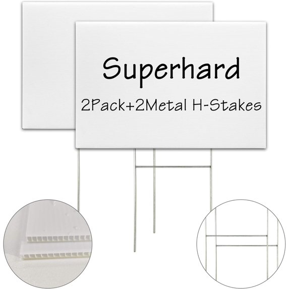 2-Pack Blank Yard Signs with Stakes , 18x12 Inch White Plastic Lawn ...