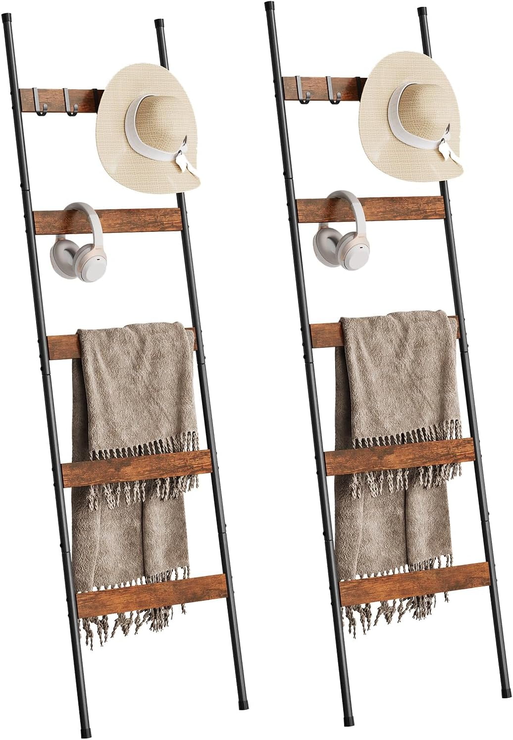 2 Pack Blanket Ladder for Living Room, Farmhouse 5 -Tier Quilt Holder ...