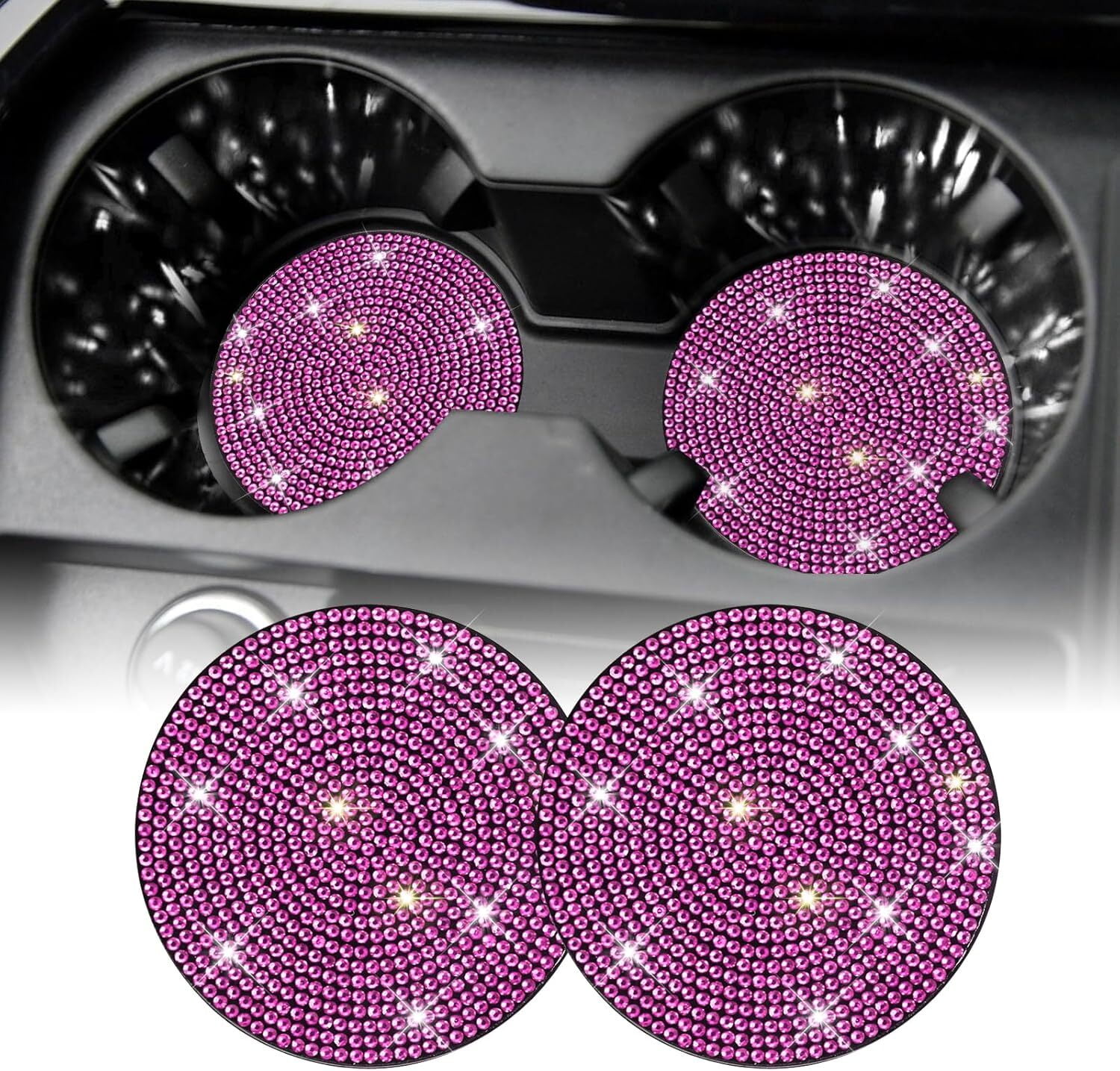 2 Pack Bling Car Cup Holder Coaster, 2.75 Inch Anti-Slip Car Coasters ...