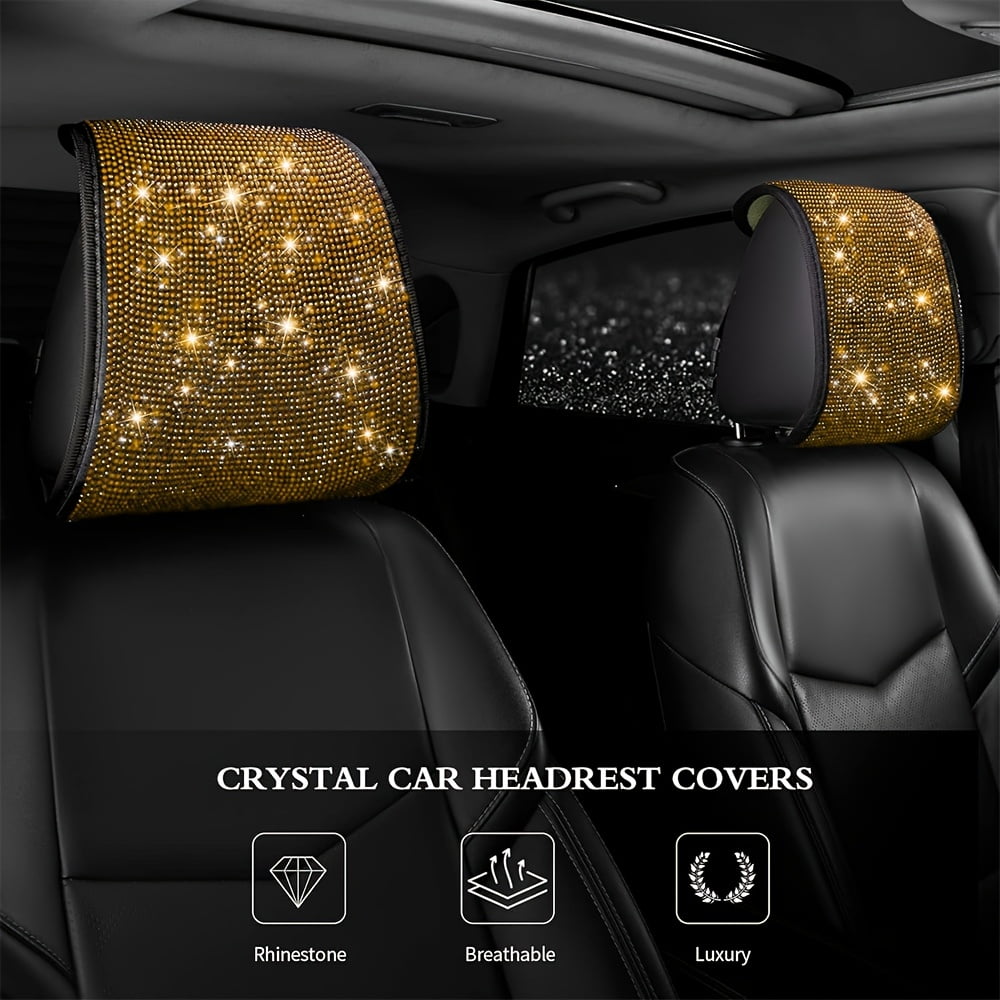 2 Pack Bling Car Headrest Case Women Full Rhinestone Headrest Universal ...