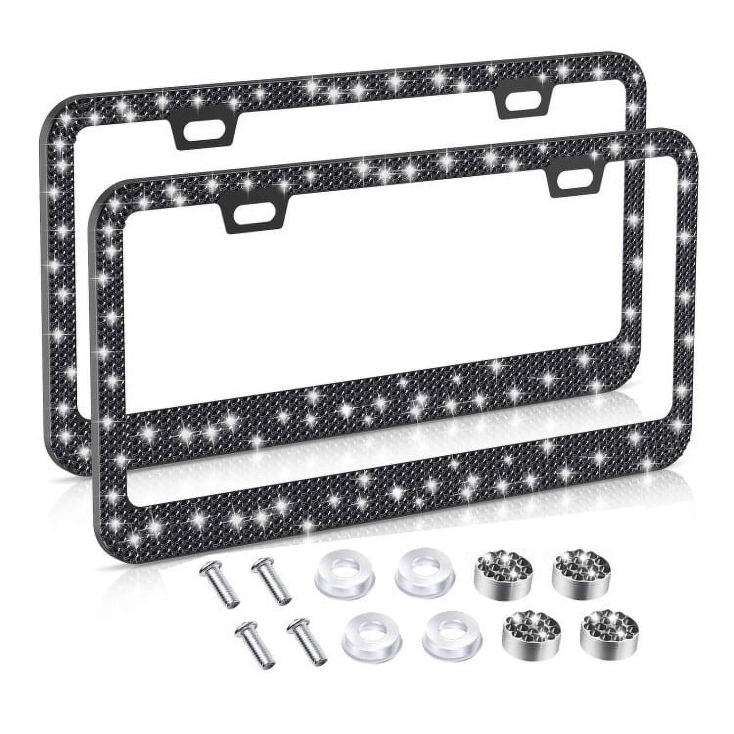 2 Pack Bling Car License Plate Frames for Women and Men,Sparkly Diamond License Plate Cover ...