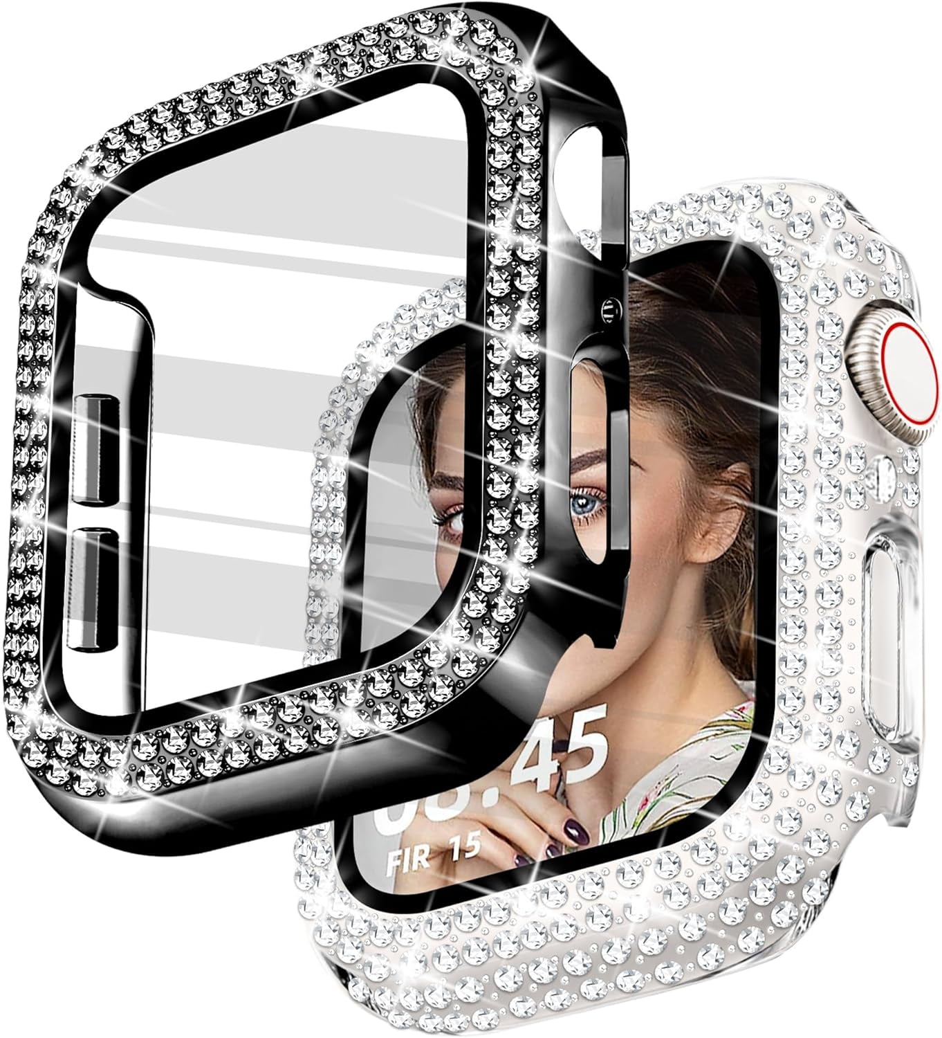 2-Pack Bling Case with HD Screen Protector Women Compatible with Apple ...