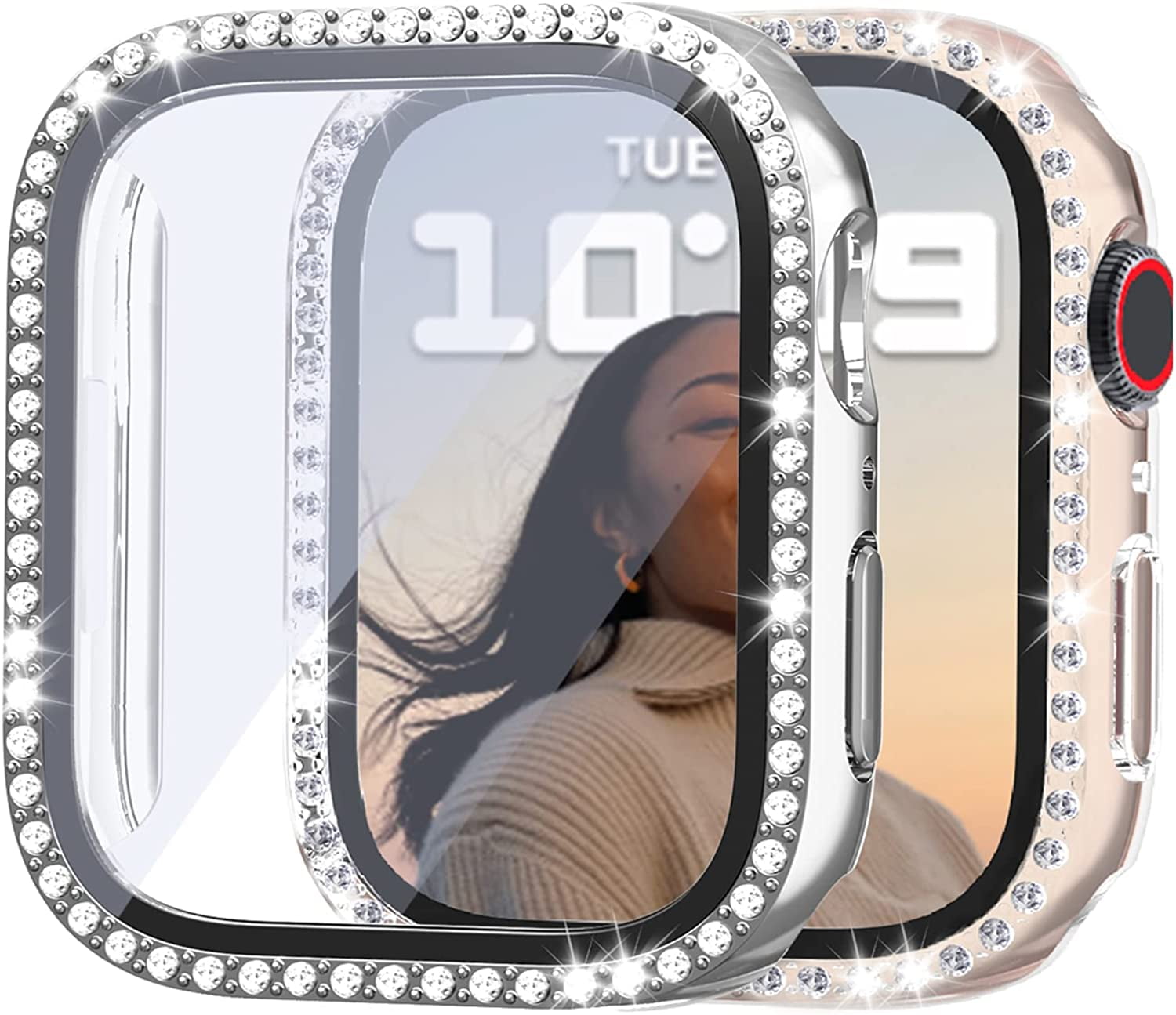 2 Pack Bling Case with Tempered Glass Screen Protector for Apple Watch ...