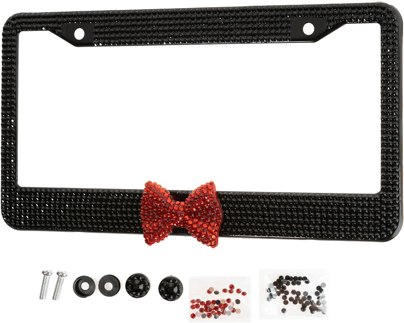 2 Pack Bling License Plate Frame, Handcrafted Bling Rhinestone Premium Stainless Steel License ...