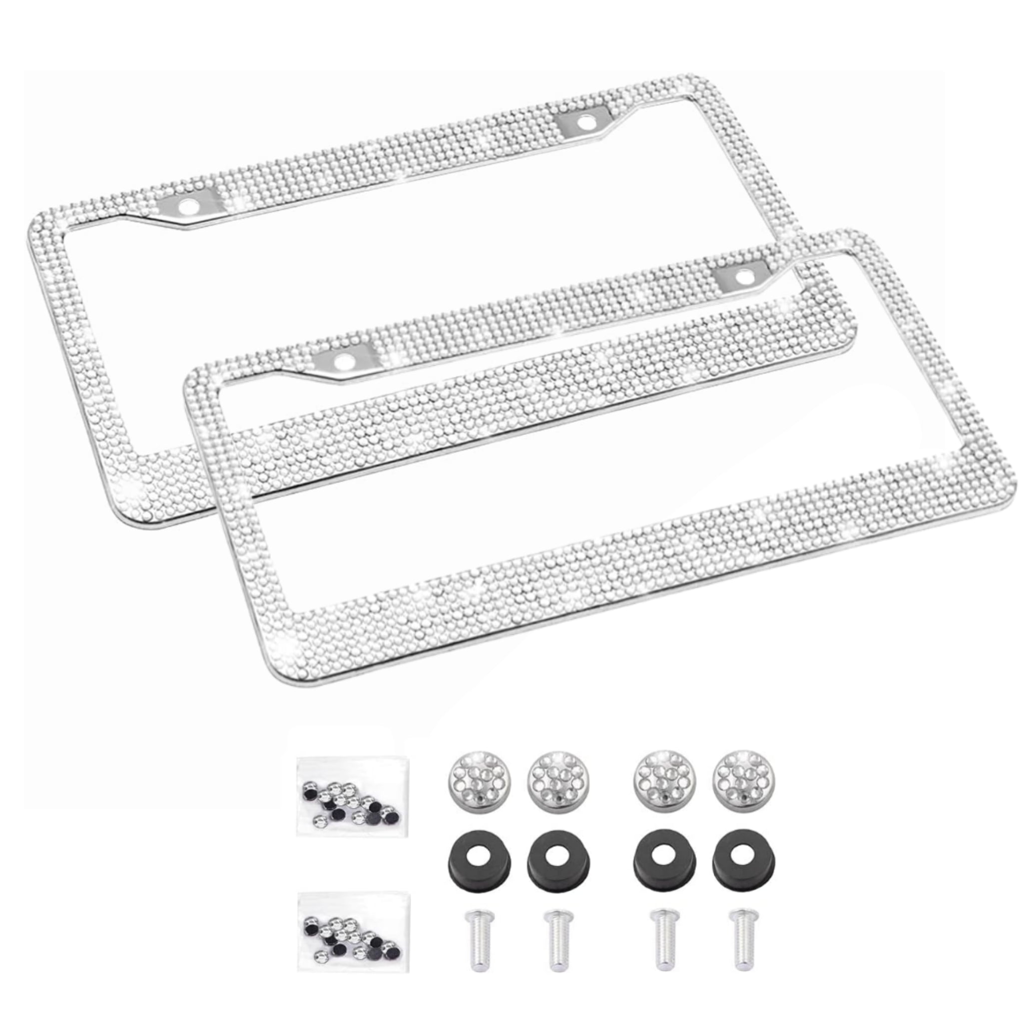 2 Pack Bling License Plate Frame for Women, Rhinestone Crystal Premium ...