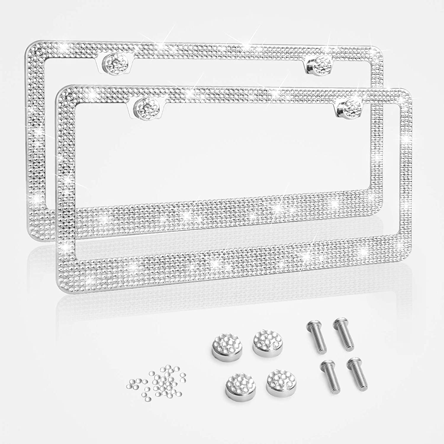 2 Pack Bling Rhinestone License Plate Frames, Bedazzled Sparkly Cute ...