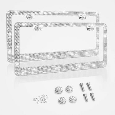 2 Pack Bling License Plate Frames for Women, Sparkly Rhinestone Diamond ...