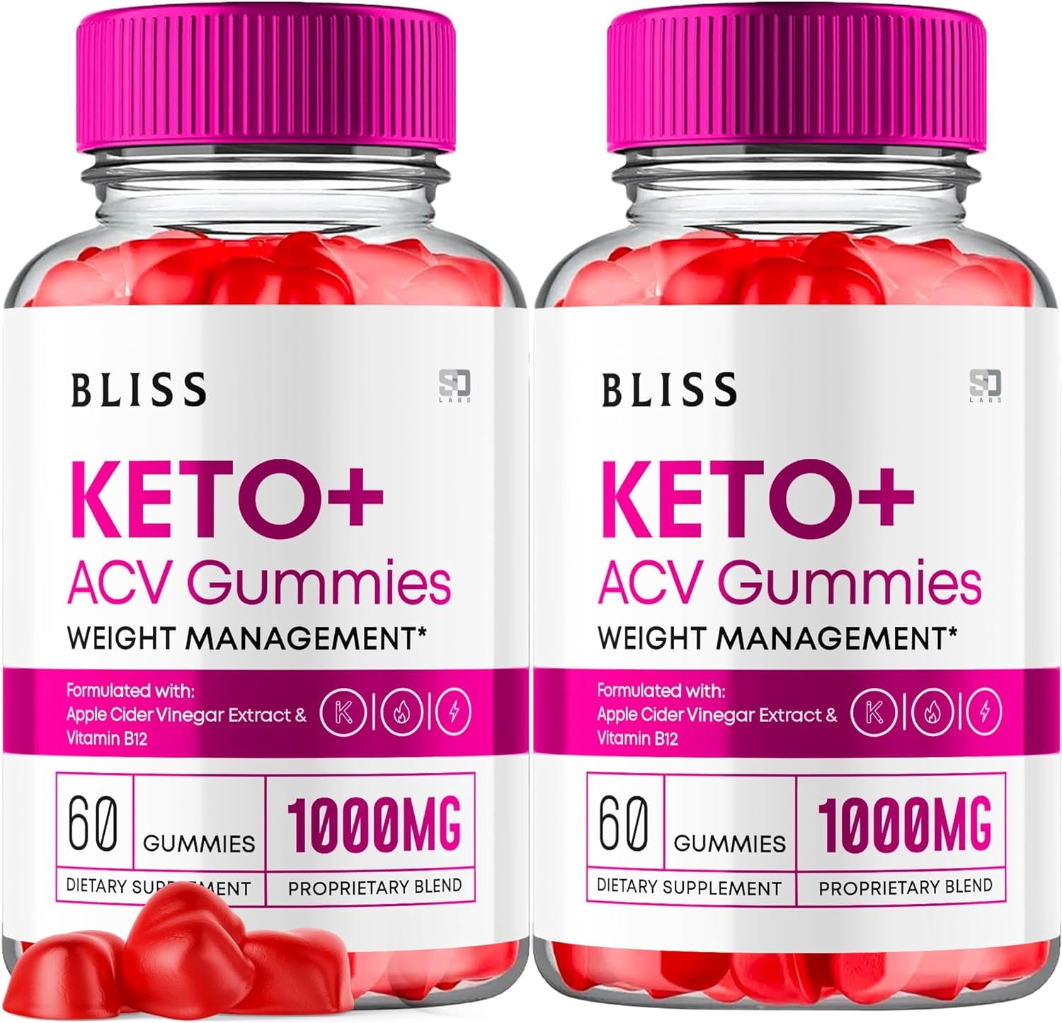 Bliss Keto ACV Gummies (2 Pack) - 1000MG, B6, B12, Beet Root, Pomegranate, Vegan, Non GMO (120 ...