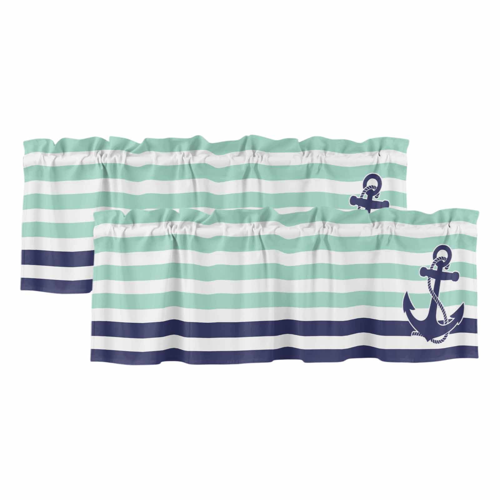 2 Pack Blue Anchor Valance for Window Costal Mint Green White Stripes ...