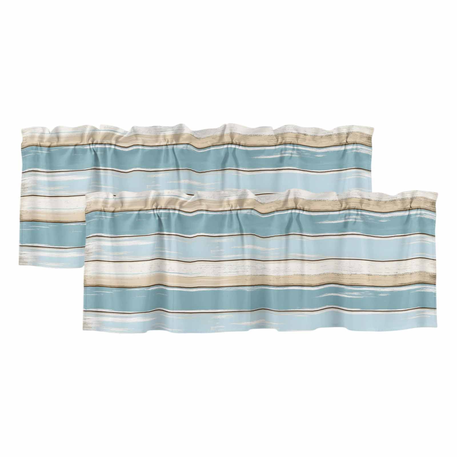2 Pack Blue Beige Wood Grain Valance for Window Vintage Board Farmhouse ...
