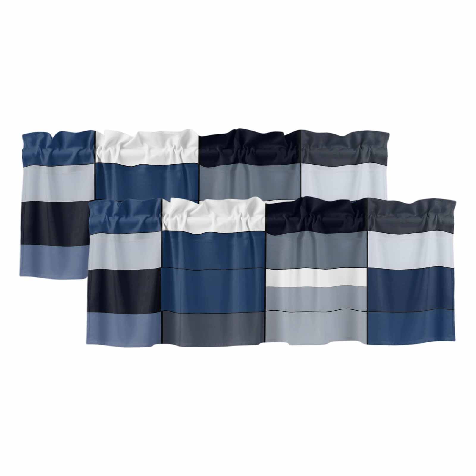 2 Pack Blue Black Valance for Window Geometric Abstract Color Block ...