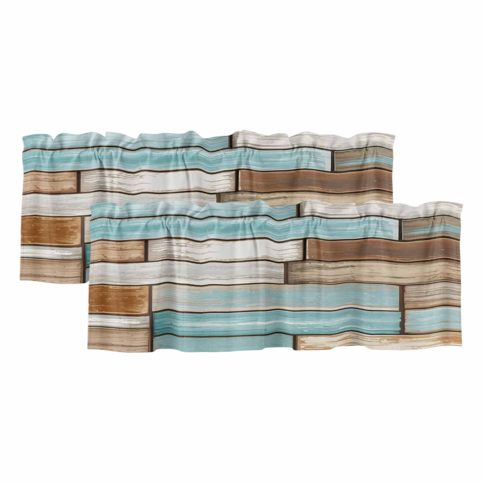 2 Pack Blue Brown Vintage Valances for Windows Bedroom Living Room ...