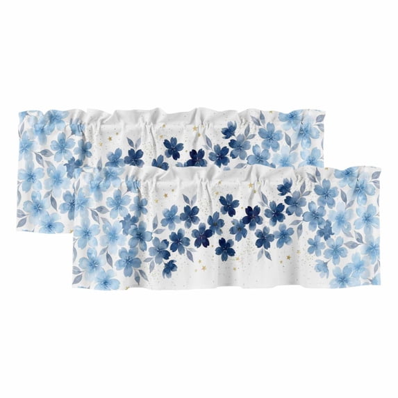 2 Pack Blue Cherry Blossom Valance for Window Watercolor Floral ...