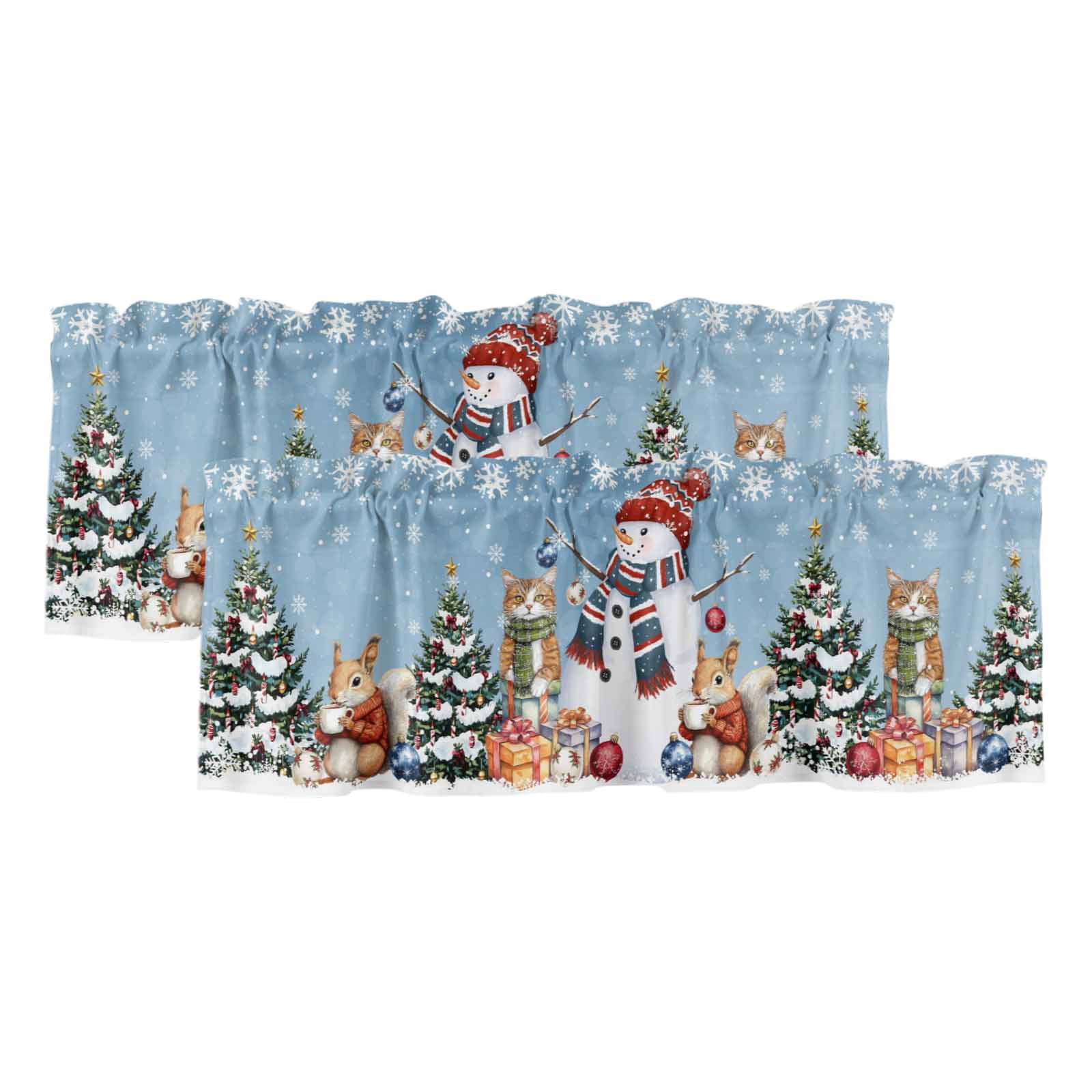 2 Pack Blue Christmas Valances for Windows Bedroom Living Room Window ...