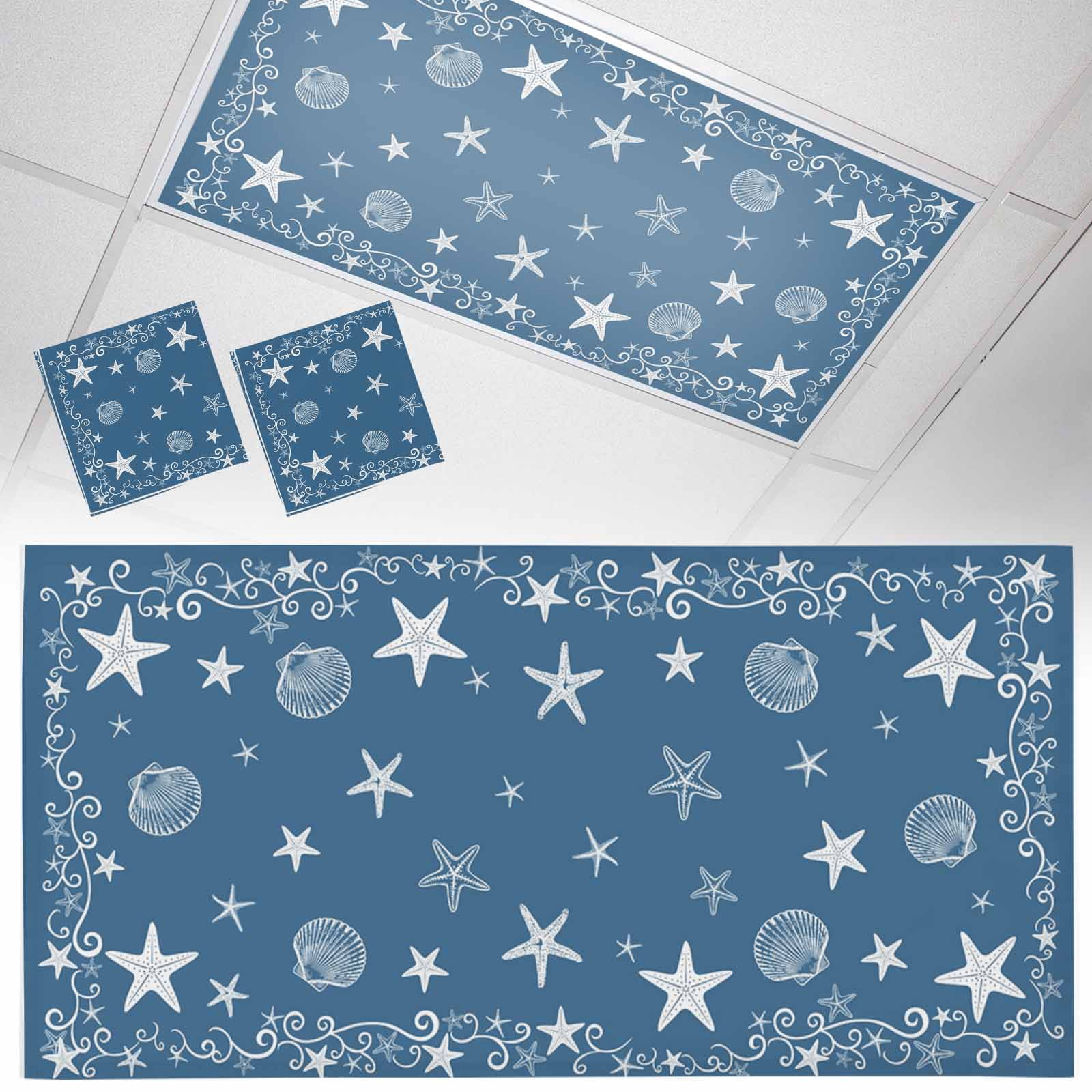 2 Pack Blue Coastal Fluorescent Light Covers for Ceiling Lights ...