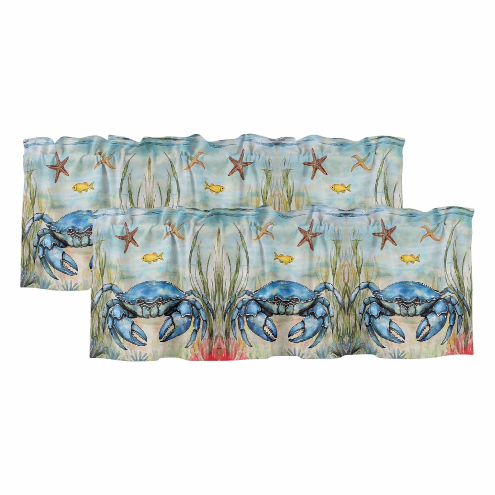 2 Pack Blue Crab Valance for Window Ocean Coral Starfish Fish Retro ...