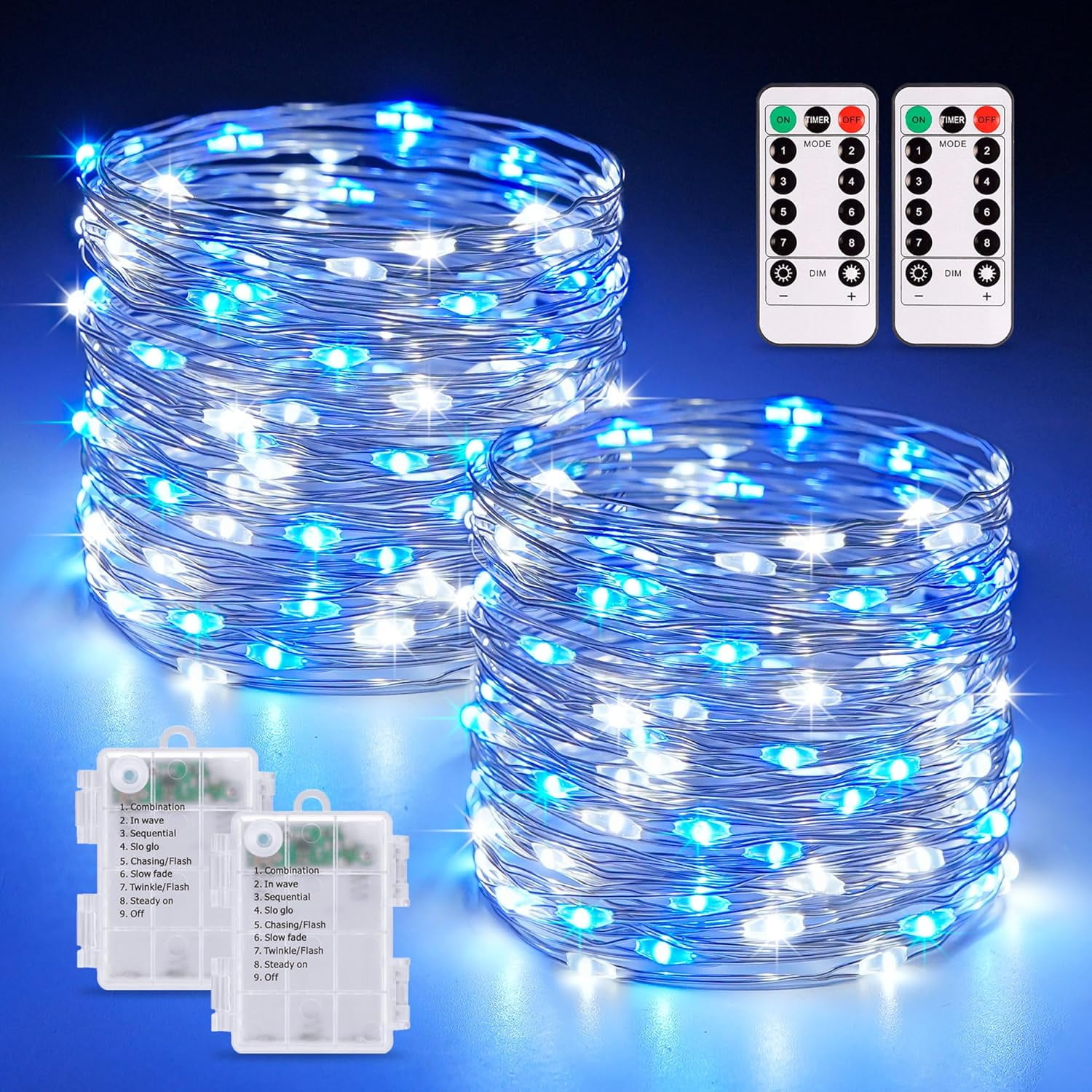 2 Pack Blue Fairy Lights Battery Operated, Total 400 LED 132ft ...