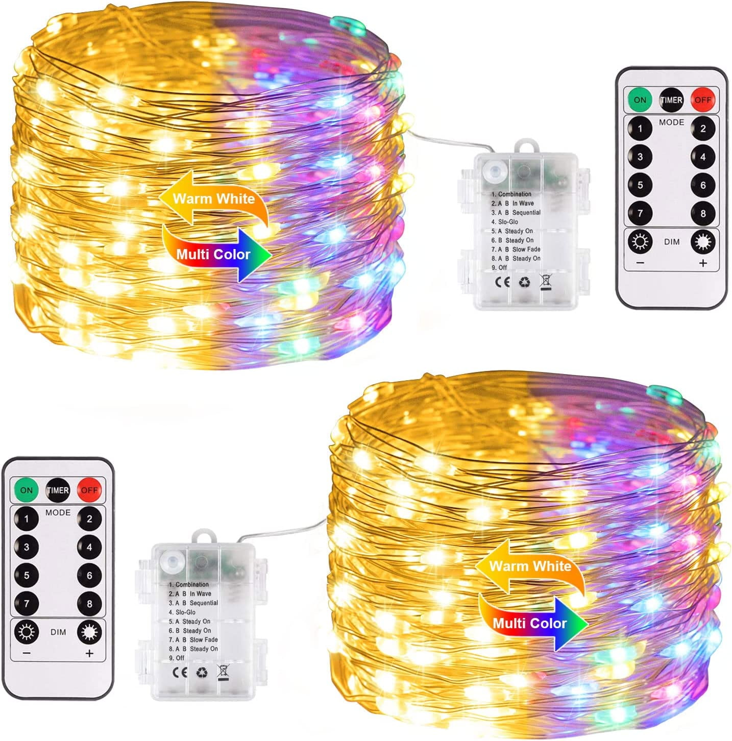 2 Pack Blue Fairy Lights Battery Operated, Total 400 LED 132ft ...
