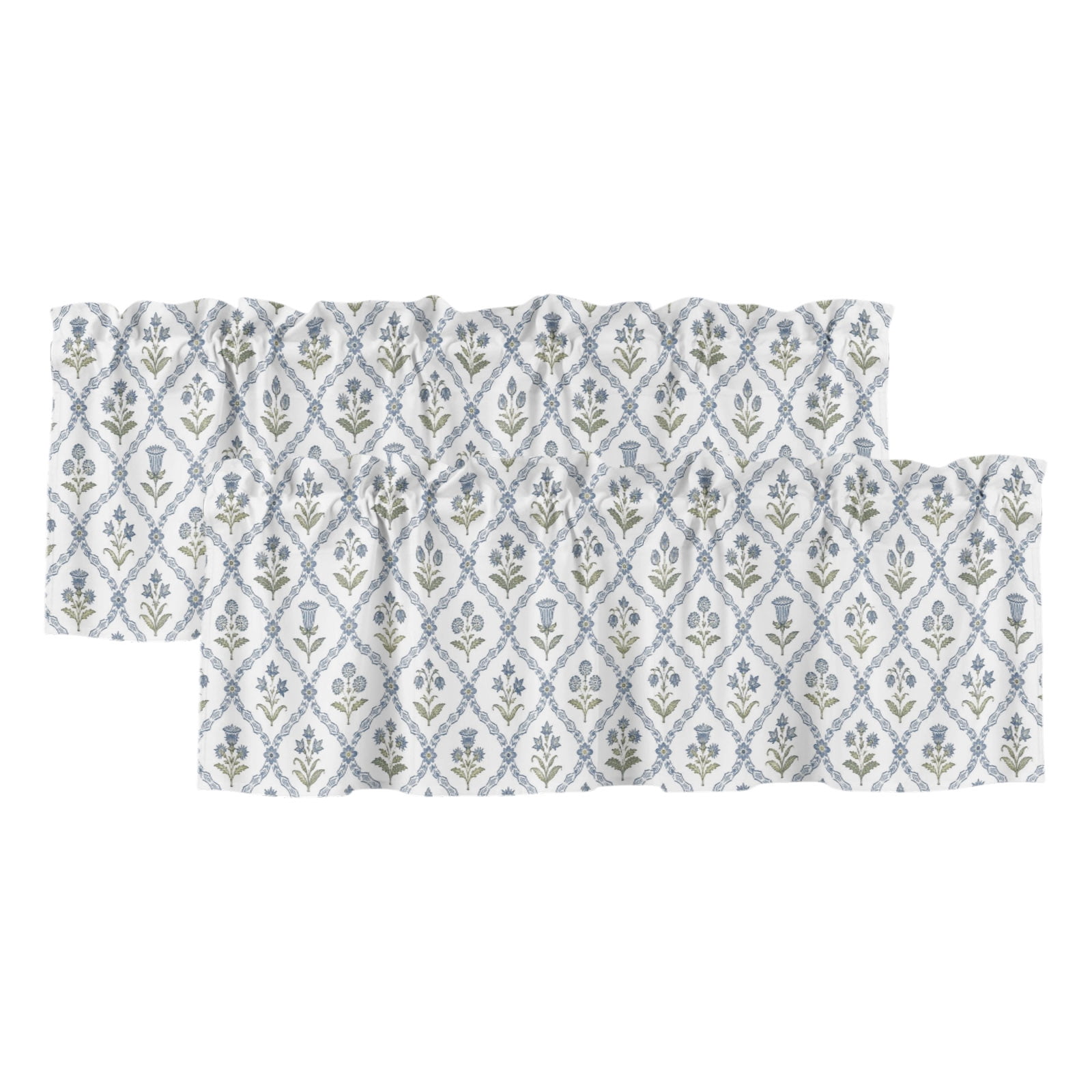 2 Pack Blue Floral Valance for Window Country Pastoral Classic Flowers ...