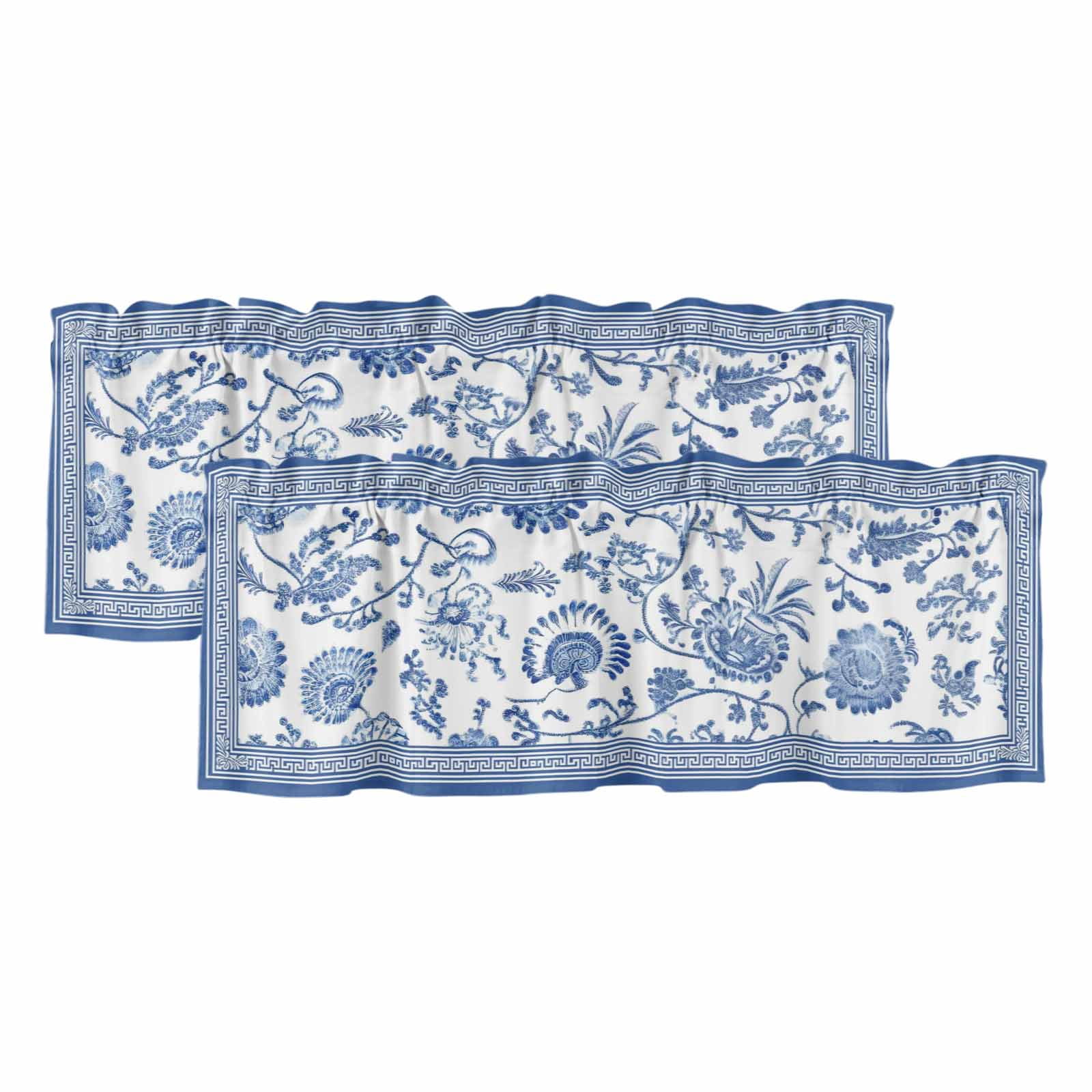 2 Pack Blue Flowers Valance for Window Floral Geometric Classic ...