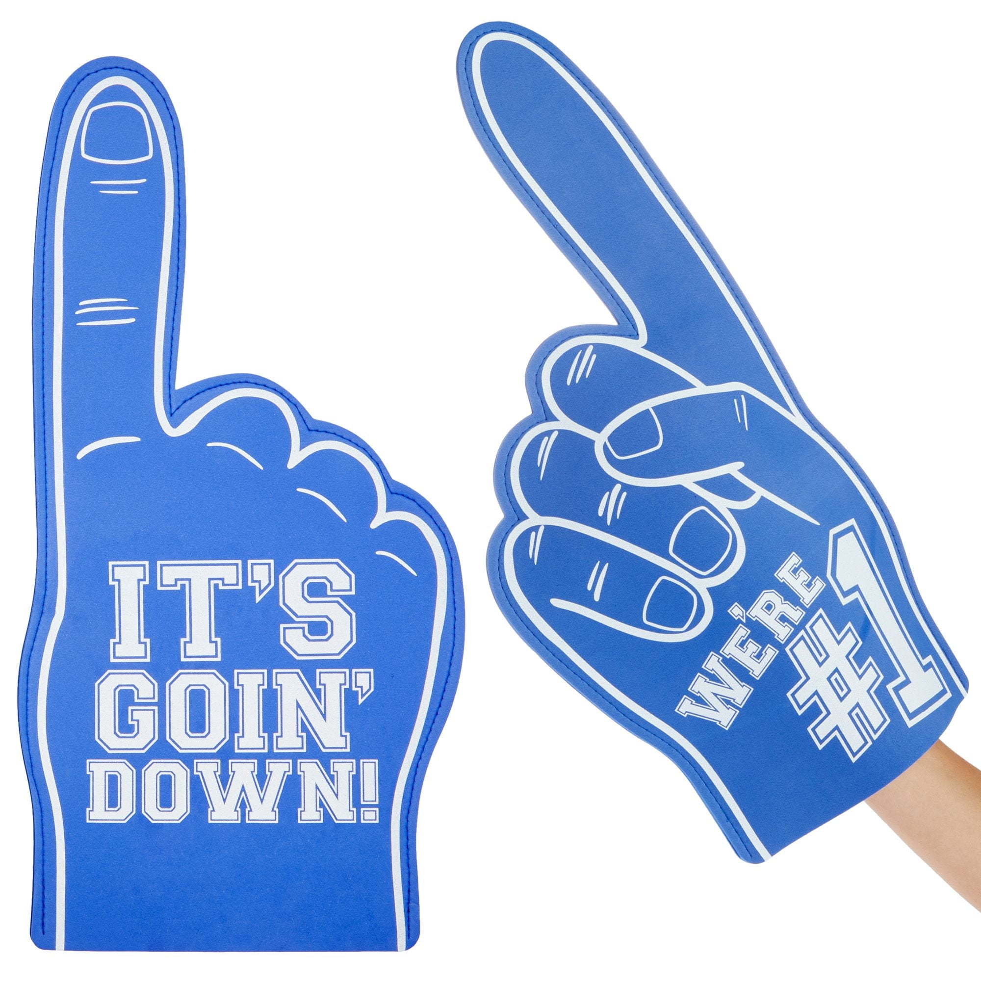 2 Pack Giant Blue Foam Fingers, #1 and 'It's Goin' Down', Sports ...