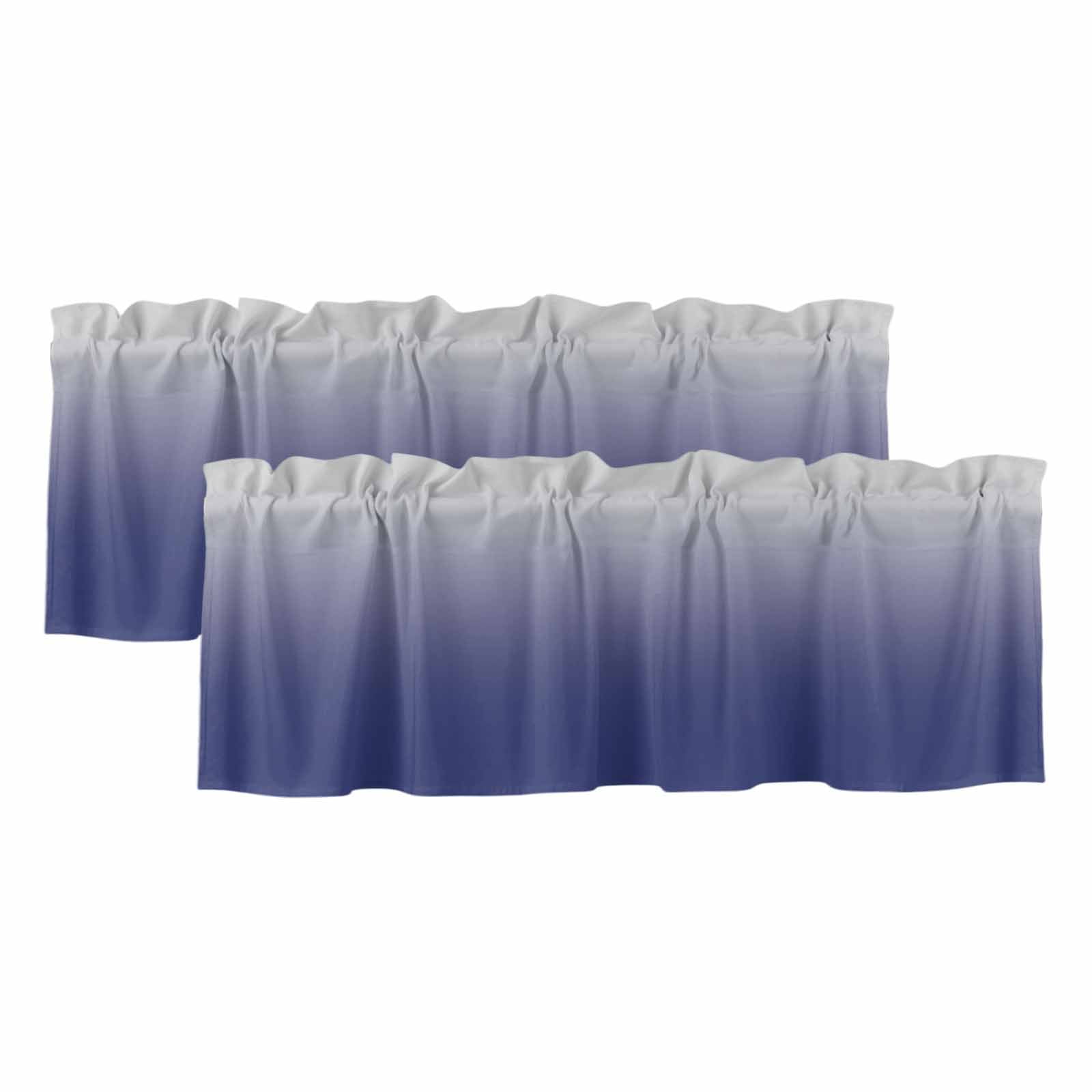 2 Pack Blue Gray Valance for Window, Gradient Kitchen Valance Rod ...