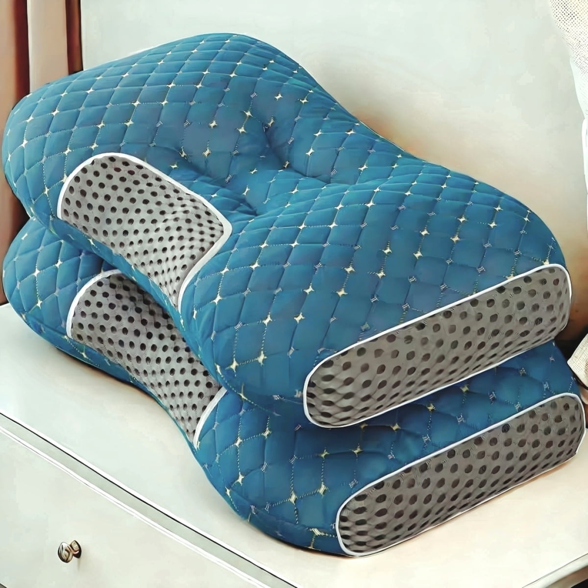 2 Pack Blue Green 3D Knitted Cotton Massage Pillow Butterfly Shape ...
