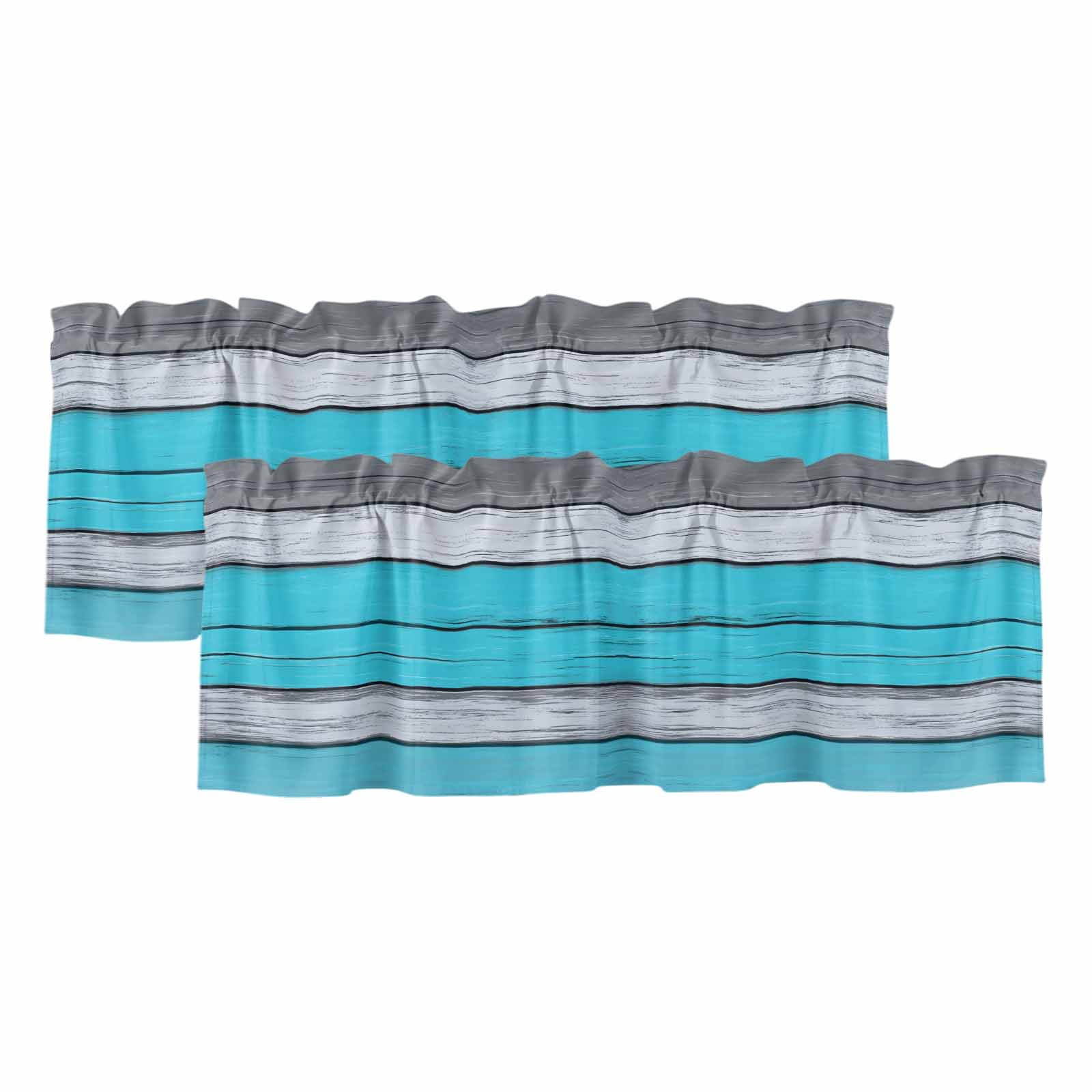 2 Pack Blue Grey Stripe Valance for Window Retro Coastal Style Wood ...
