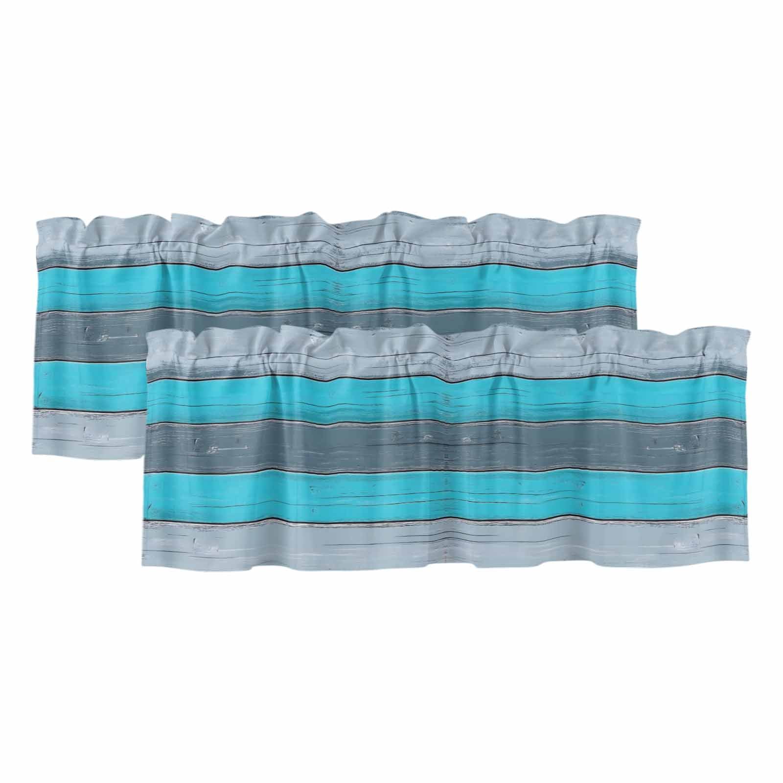 2 Pack Blue Grey Stripe Valance for Window Retro Coastal Style Wood ...
