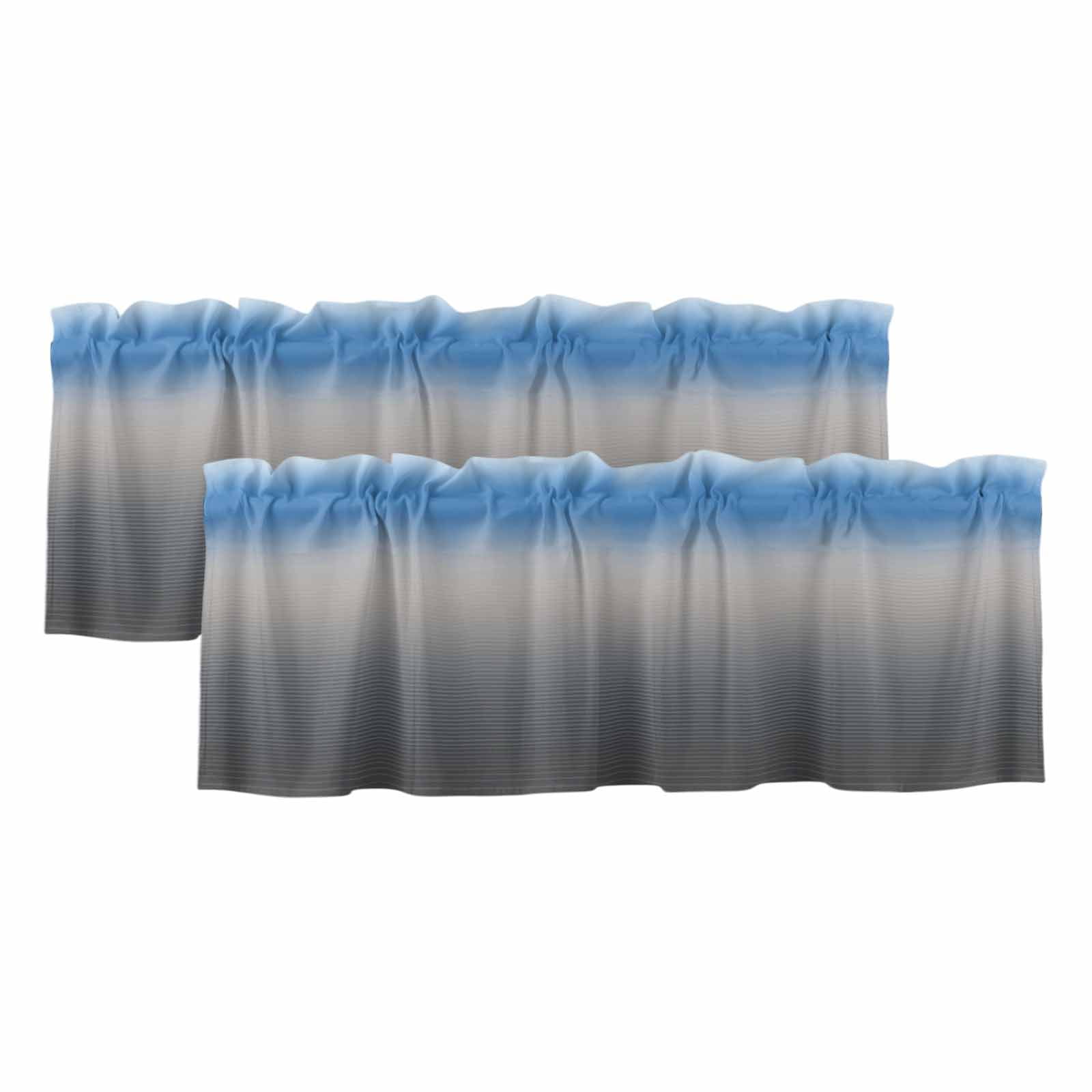 2 Pack Blue Grey Valance for Window Stripe Gradient Kitchen Valance Rod ...