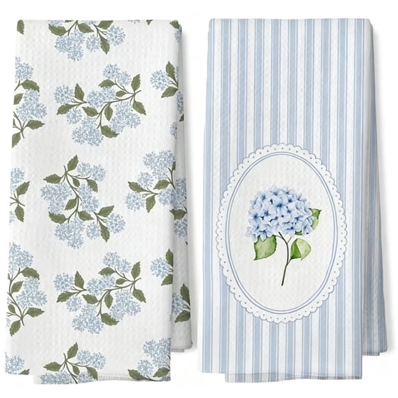 2 Pack Blue Hydrangea Floral Kitchen Towels, Absorbent Hand Towels ...
