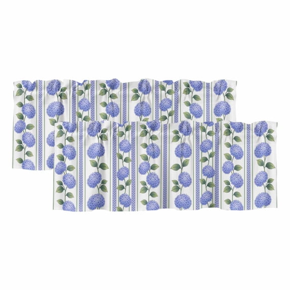 2 Pack Blue Hydrangea Flower Valance for Window Stripes Farmhouse ...