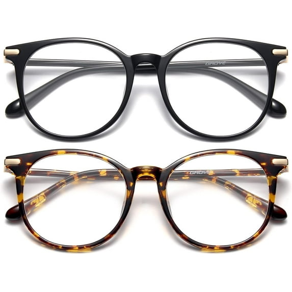 2 Pack Blue Light Blocking Glasses, Retro Round Eyewear Frame Anti ...