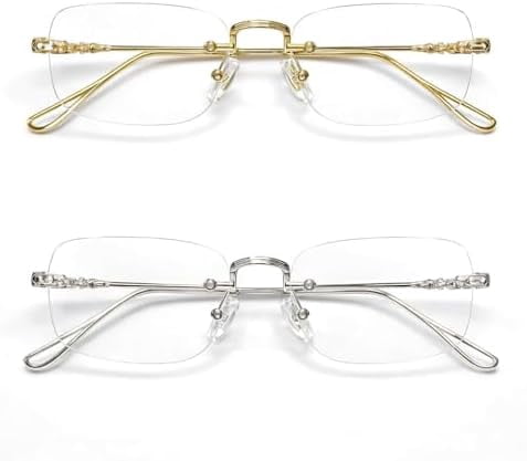 2 Pack Blue Light Blocking Glasses for Men Women, Rimless Computer ...