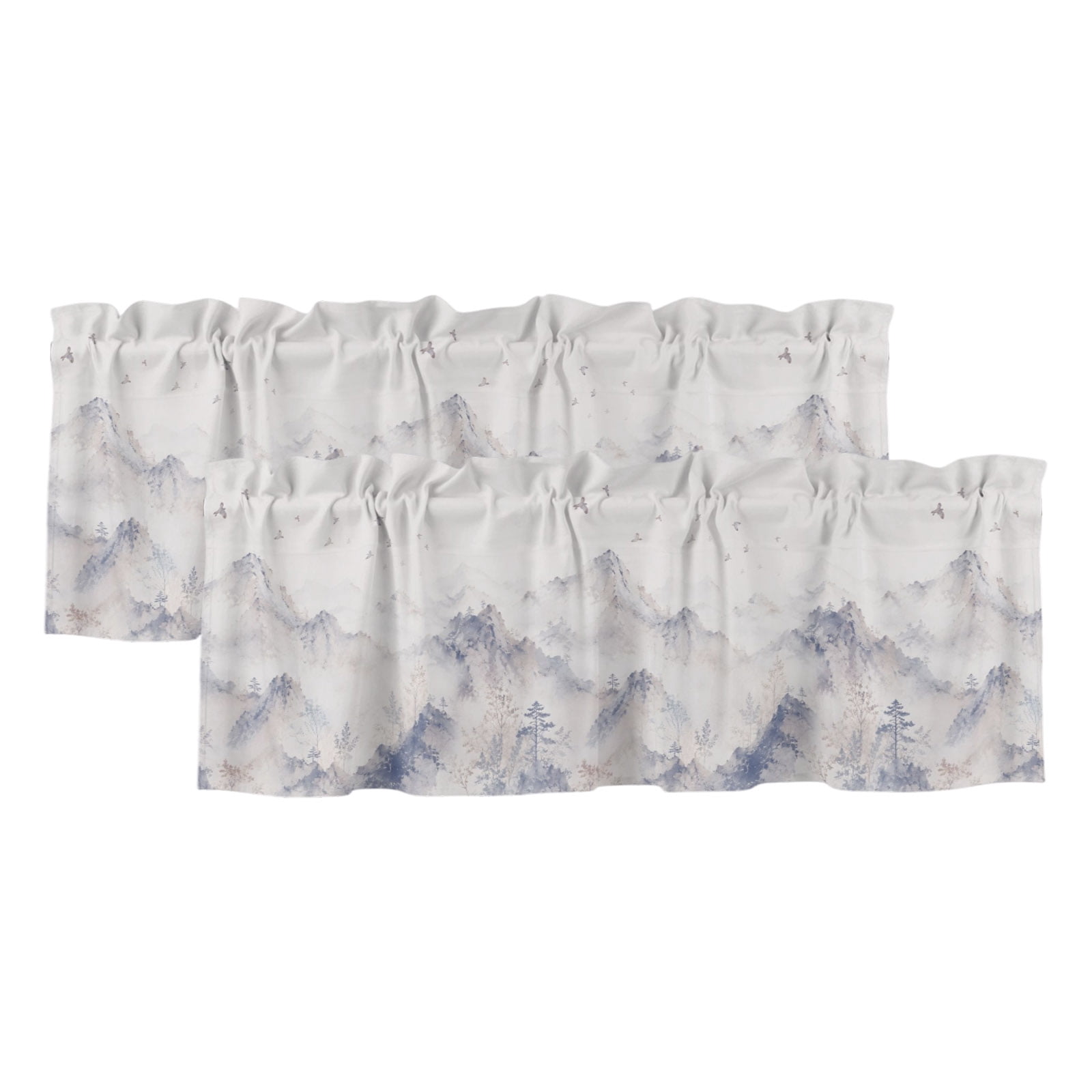 2 Pack Blue Misty Mountains Valance for Window Zen Flying Birds Peaks ...