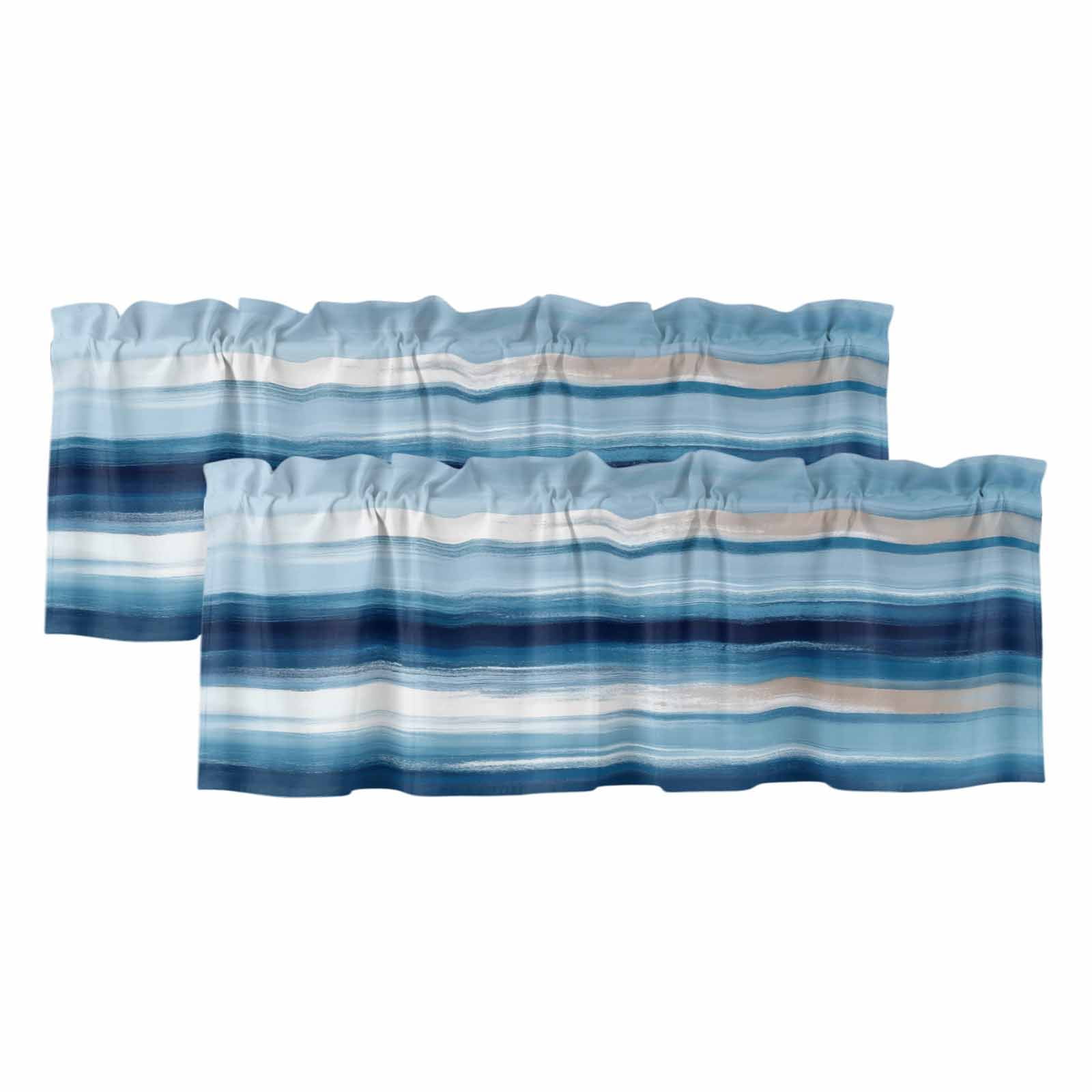 2 Pack Blue Ocean Valance for Window Retro Watercolor Ripple Modern ...