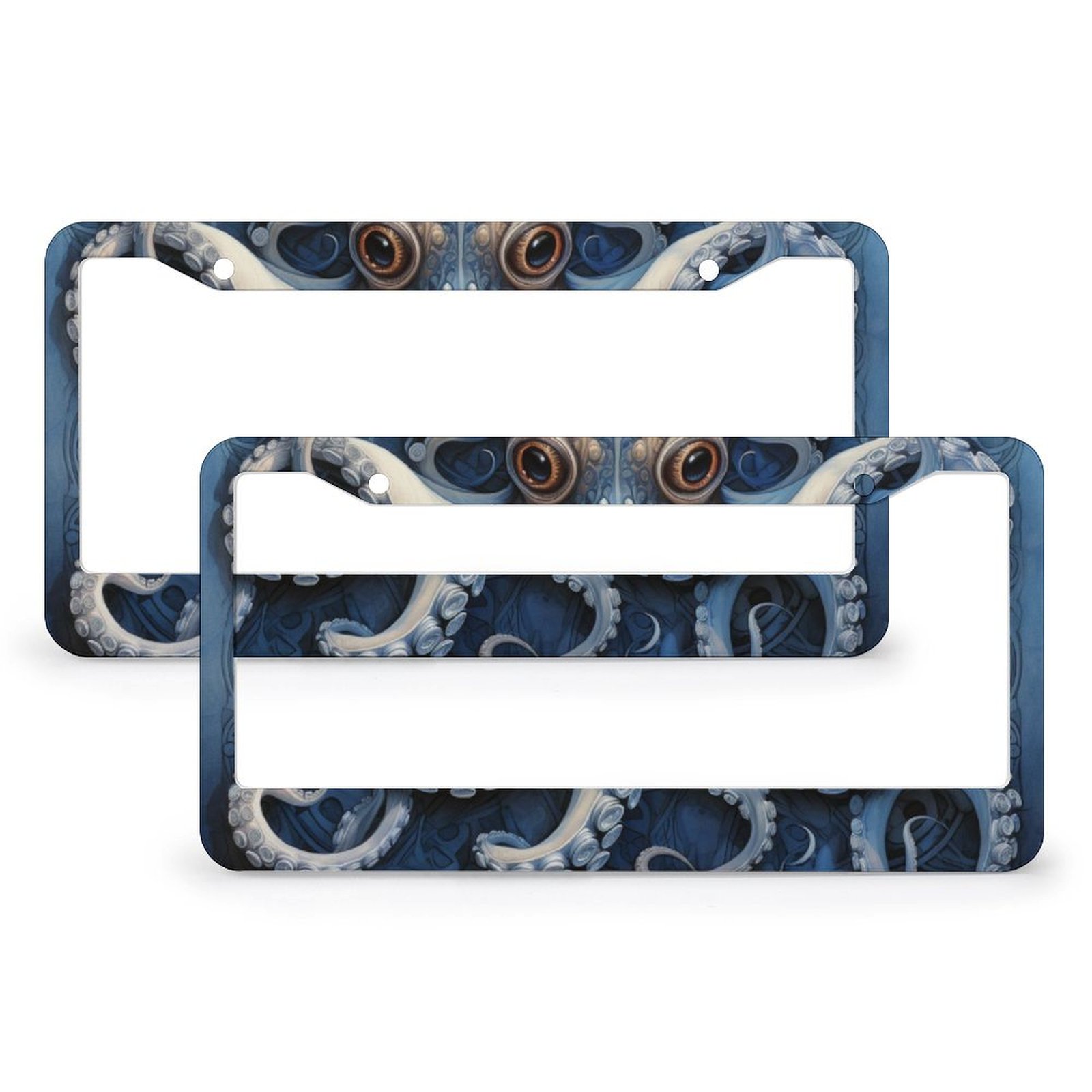 2 Pack Blue Octopus License Plate Cover Nautical Style Auto Decorative ...