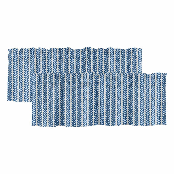 2 Pack Blue Pinstripes Valance for Window Coastal Nautical Blue Leaf ...
