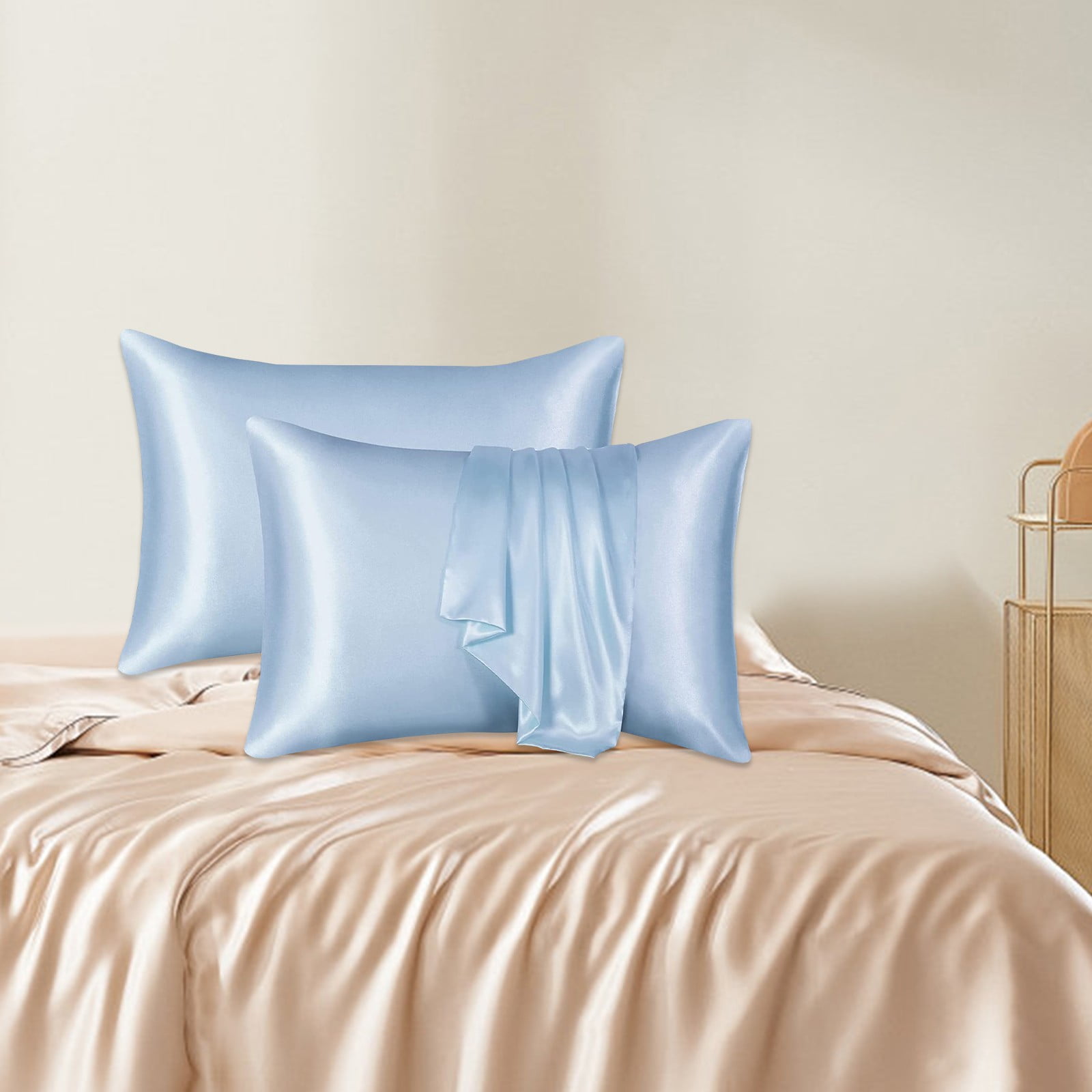 2-Pack Blue Silk Pillowcases - 70% Silk 30% Recycled Fibers, 20x26in ...
