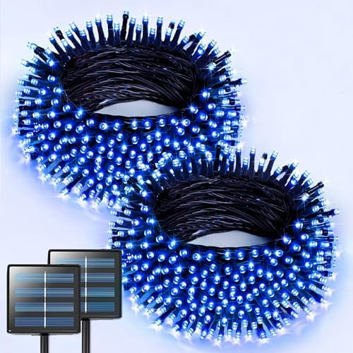 2 Pack Blue Solar Christmas Lights, Total 400 LED 151FT Solar String ...