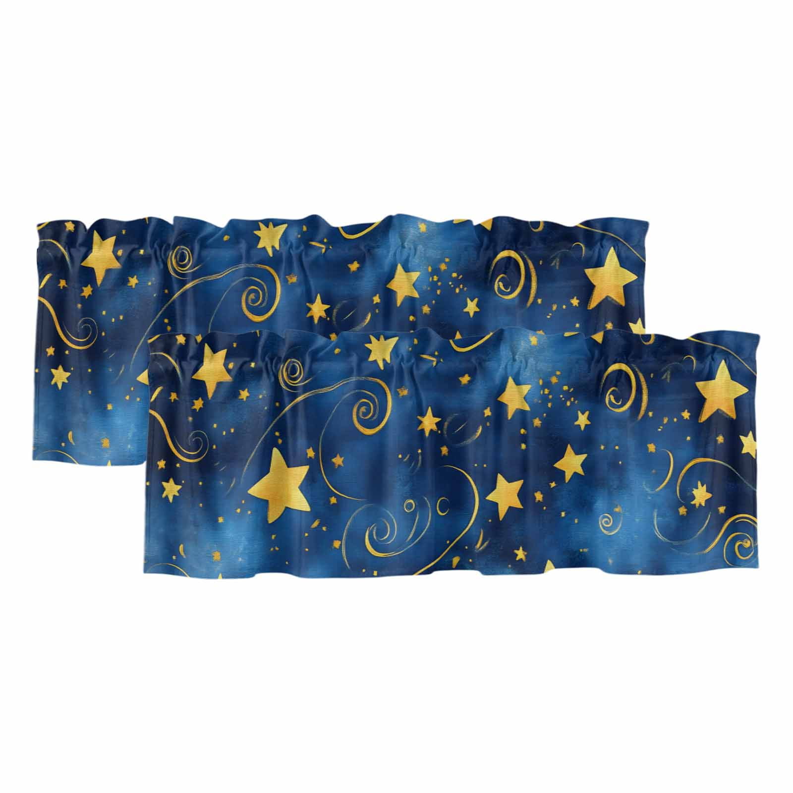 2 Pack Blue Starry Sky Valance for Window Star Galaxy Fantasy Romantic ...