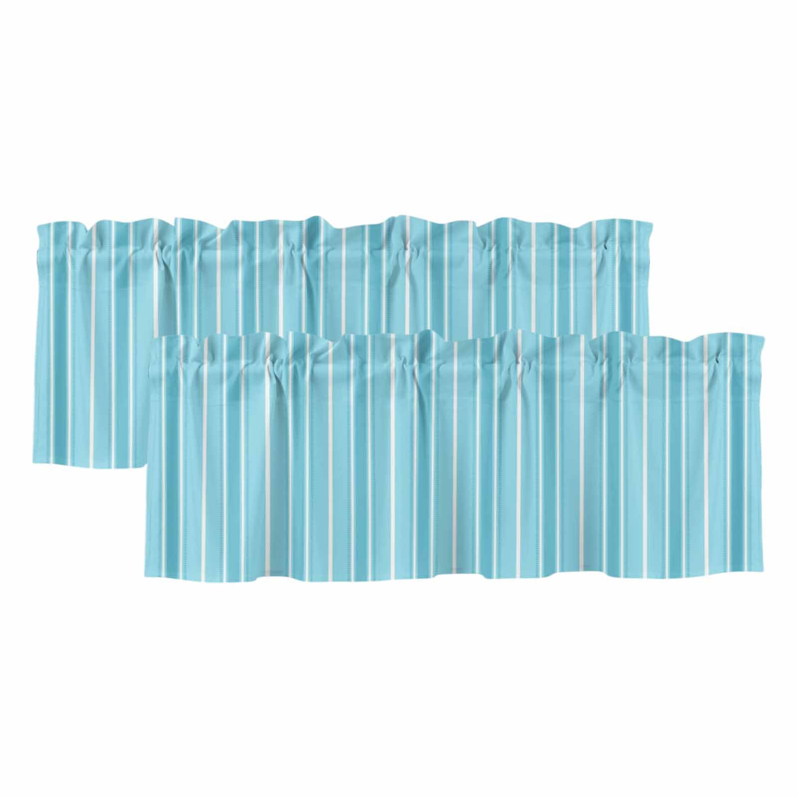 2 Pack Blue Striped Valance for Window Boho Teal Blue White Stripes ...