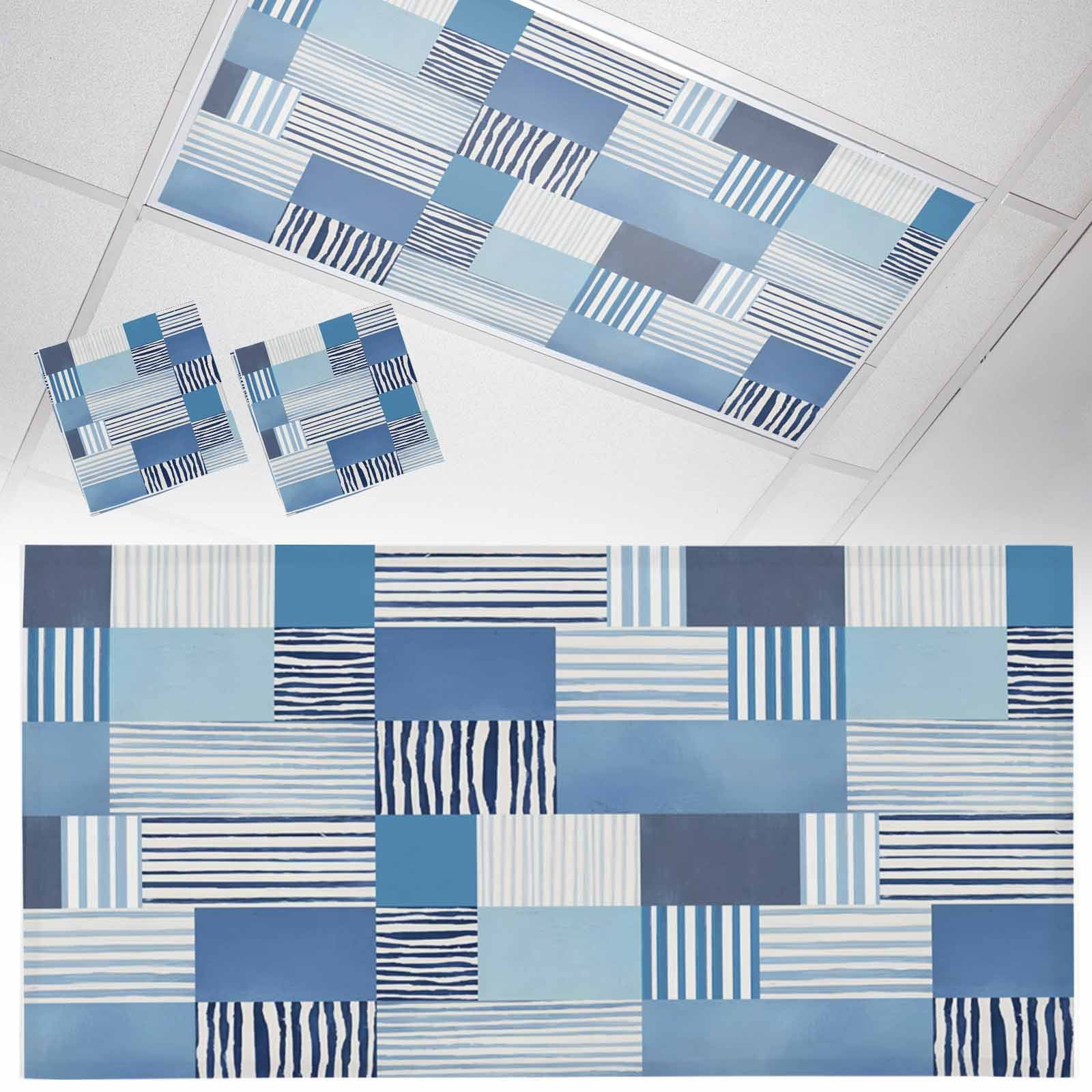 2 Pack Blue Stripes Blocks Fluorescent Light Covers for Ceiling Lights ...
